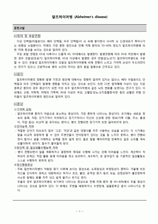 [노인 A] 알츠하이머&노인프로그램계획서