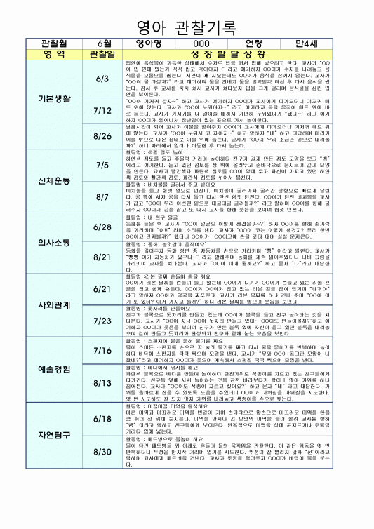 관찰기록 6월-8월