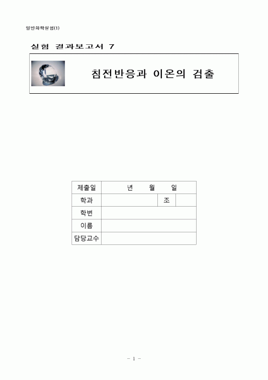 [일반화학실험 1등 자료] 침전반응과 이온의 검출 결과보고서