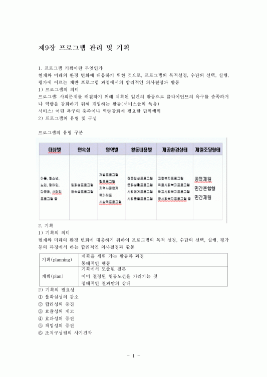 프로그램 관리 및 기획