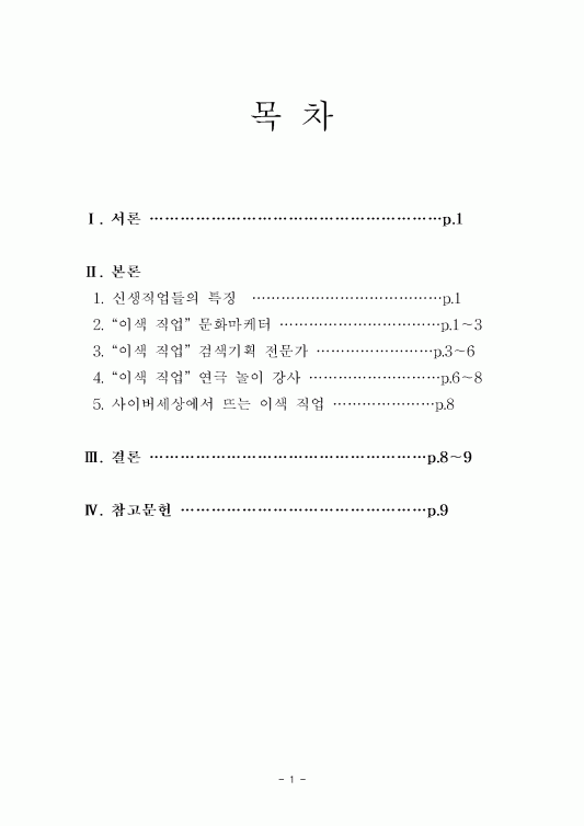 [직업과 윤리] 신생직업 및 이색직업
