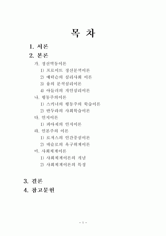 [인간행동과 사회환경] 정신역동이론, 행동주의이론, 인지이론, 인본주의이론, 사회체계이론