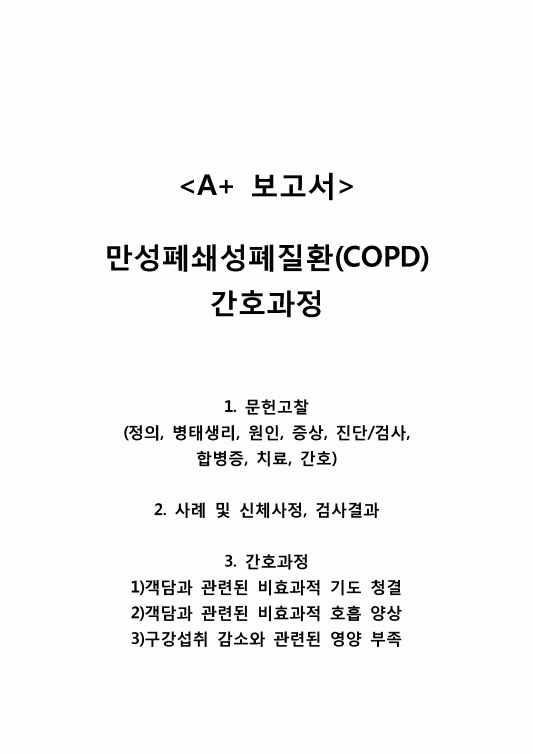 COPD만성폐쇄성폐질환 간호과정. 간호진단 3개, 간호중재 총 20개