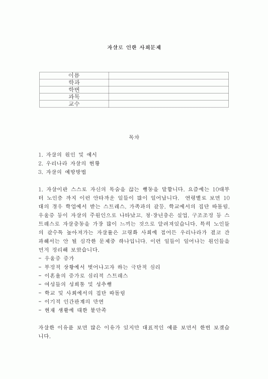 자살로 인한 사회문제