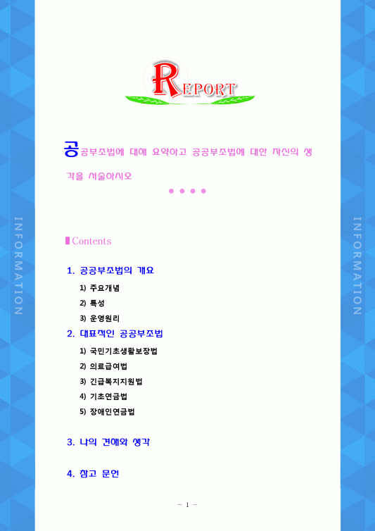 공공부조법에 대해 요약하고 공공부조법에 대한 자신의 생각을 서술하시오