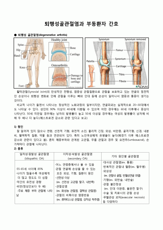 노인간호학 주제학습 (퇴행성골관절염과 부동환자 간호)