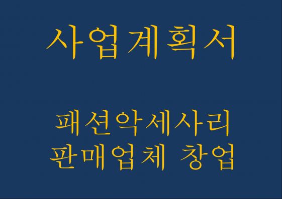 DIY 패션악세사리 판매업체 창업 사업계획서