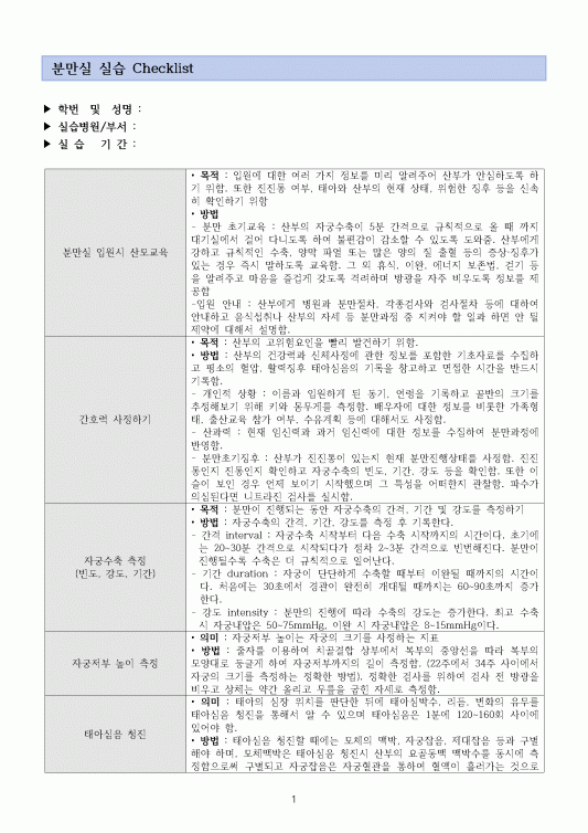 분만실 체크리스트(check list) 정의, 목적, 방법 정리 자료