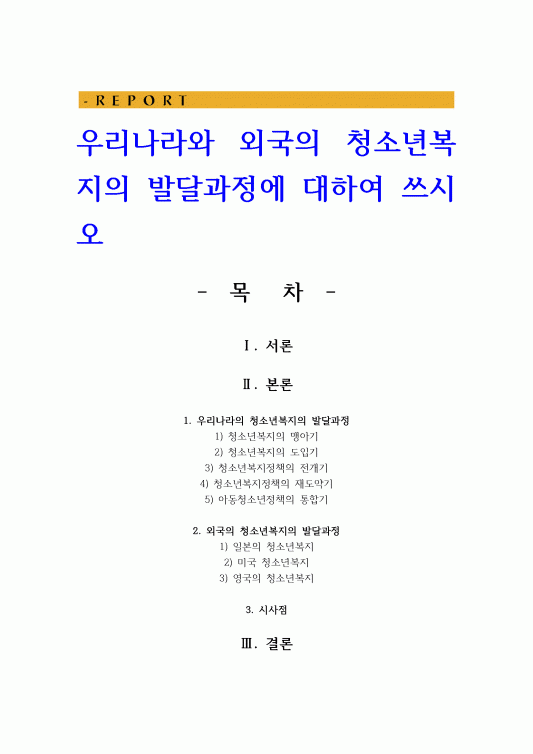 우리나라와 외국의 청소년복지의 발달과정에 대하여 쓰시오