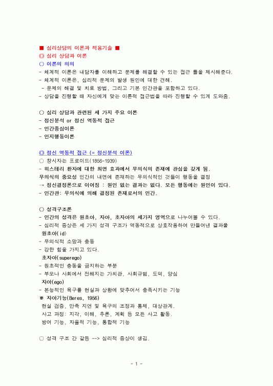심리상담의 이론과 기술
