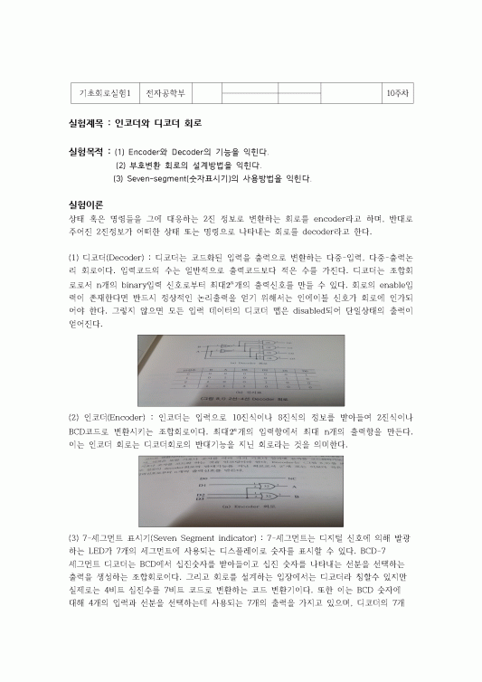8주차 예비 - 인코더와 디코더 회로