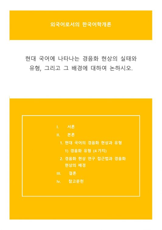 현대 국어에 나타나는 경음화 현상의 실태와 유형, 그리고 그 배경에 대하여 논하시오.
