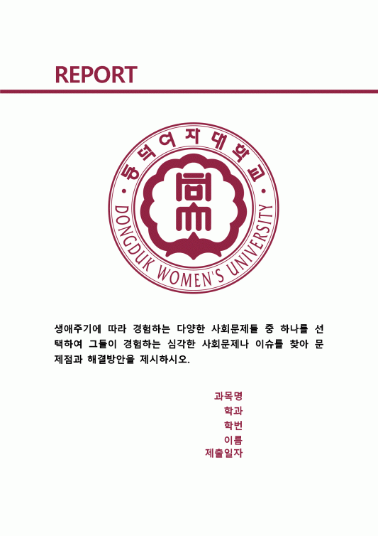 인간행동과 사회환경) 생애주기에 따라 경험하는 다양한 사회문제들 중 하나를 선택하여 그들이 경험하는 심각한 사회문제나 이슈를 찾아 문제점과 해결방안을 제시하시오.