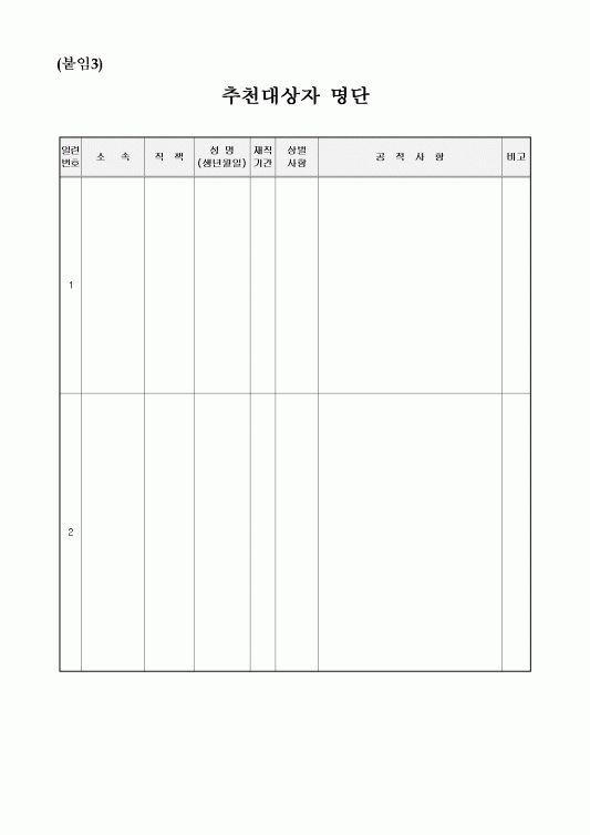 보육교사 표창장 공적조서