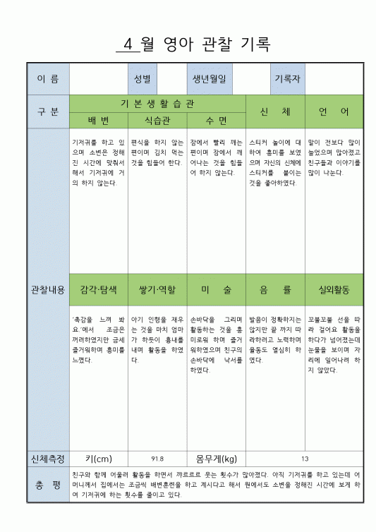 4 월 영아 관찰 기록 6