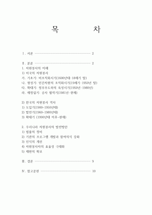 미국의 자원봉사 역사와 한국 자원 봉사 역사를 비교하여 설명하고 이를 바탕으로 우리나라 자원 봉사 발전방안에 대하여 서술하시오