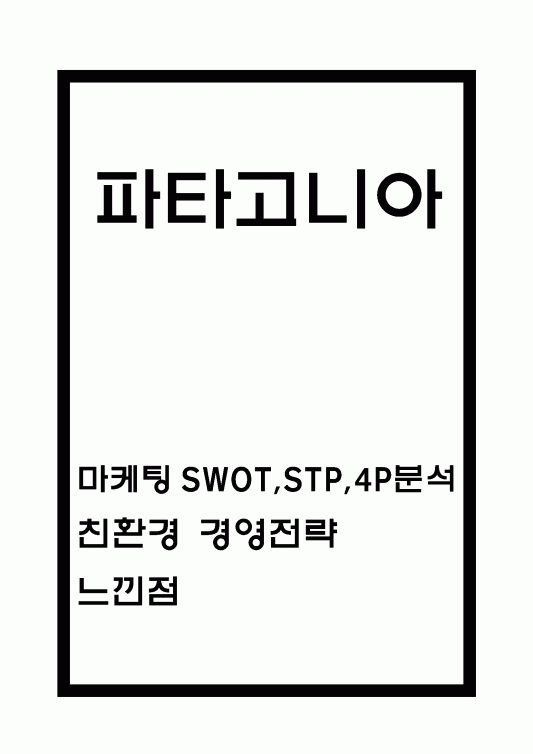 파타고니아 마케팅 SWOT,STP,4P전략 분석과 파타고니아 기업분석 및 친환경 경영전략 분석과 느낀점