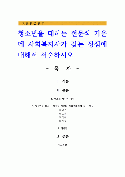 청소년을 대하는 전문직 가운데 사회복지사가 갖는 장점에 대해서 서술
