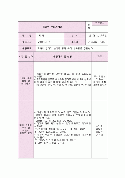 0세반 올데이수업계획 언어 – (읽기)까꿍 놀이책