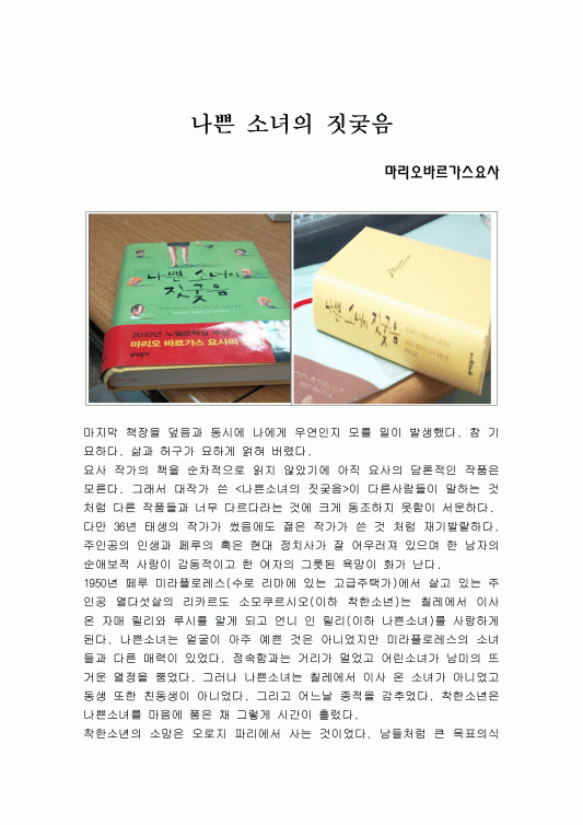 나쁜 소녀의 짓궂음 독후감