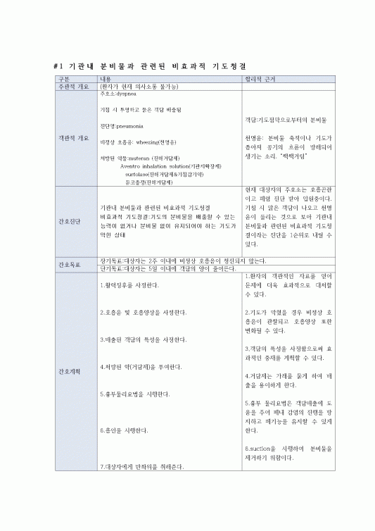 폐렴 간호과정(간호진단2개)