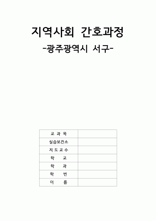 지역사회 간호과정(광주광역시 서구)(지역마다 다르지만 지역사회 흐름을 읽히세요)