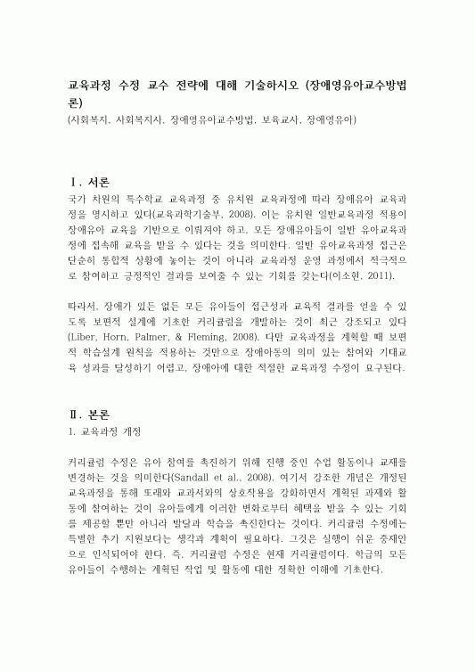 교육과정 수정 교수 전략에 대해 기술하시오 (장애영유아교수방법론)