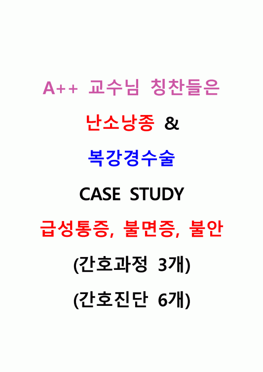 칭찬받은 난소낭종 케이스 (급성통증, 불안, 불면증 케이스) 여성실습케이스, 여성간호학케이스
