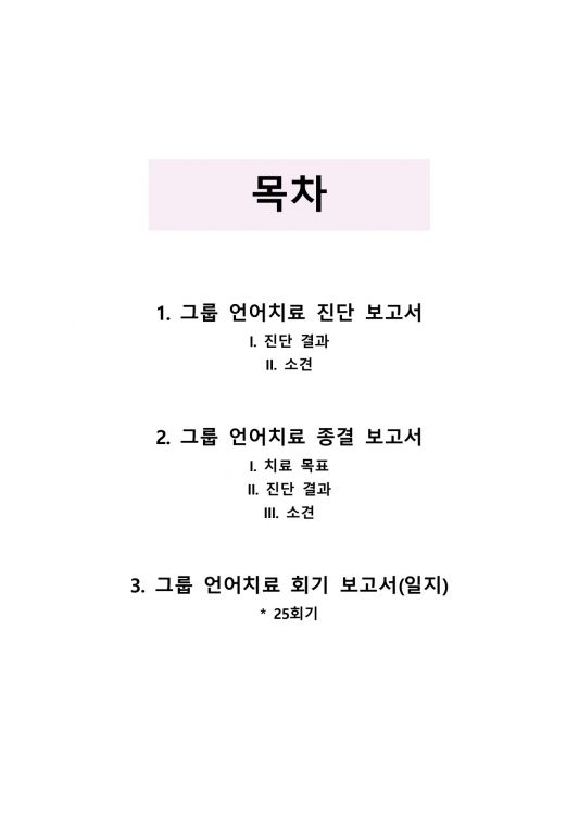 짝 그룹 언어치료-진단 보고서, 종결 보고서, 회기 보고서(일지) 종합