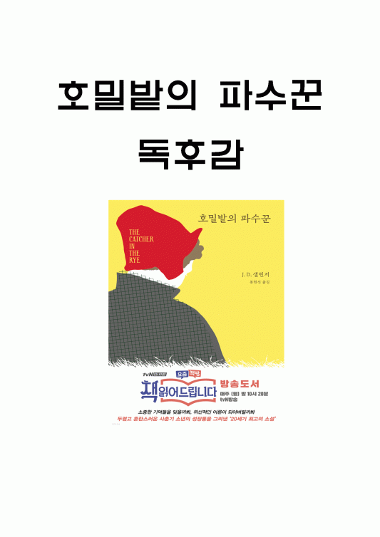 호밀밭의 파수꾼 줄거리 요약 및 주인공 인물분석과 호밀밭의 파수꾼 읽고 느낀점 - 호밀밭의 파수꾼 독후감,서평