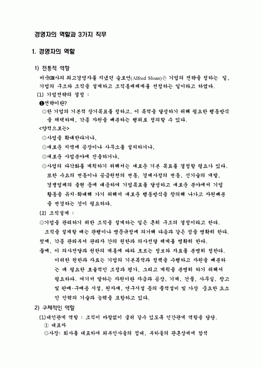 경영자의 역할과 3가지 직무