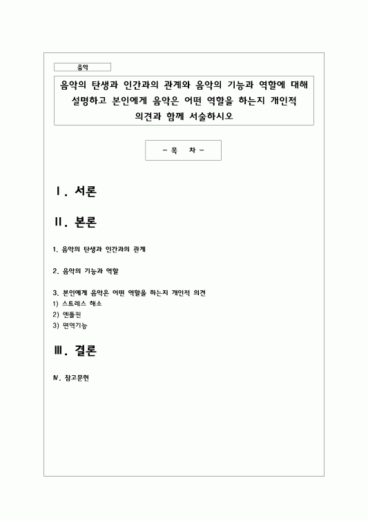음악의 탄생과 인간과의 관계와 음악의 기능과 역할에 대해 설명하고 본인에게 음악은 어떤 역할을 하는지 개인적 의견과 함께 서술
