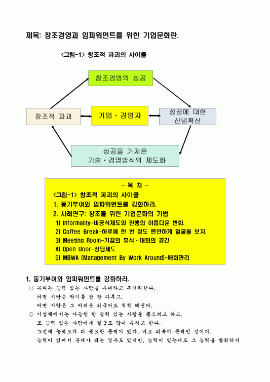 창조경영과 임파워먼트를 위한 기업문화란.