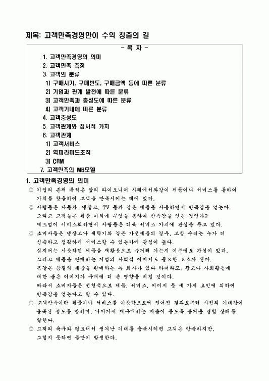 고객만족경영만이 수익 창출의 길