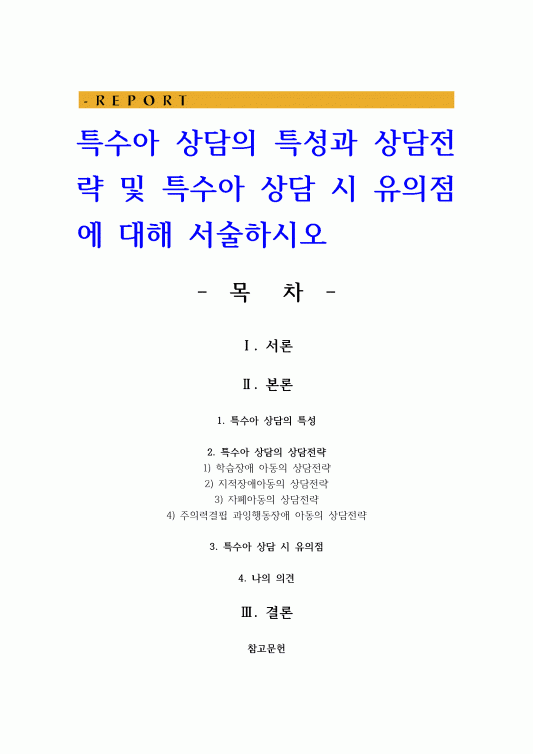 특수아 상담의 특성과 상담전략 및 특수아 상담 시 유의점