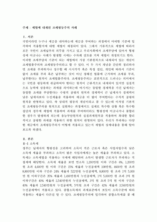 조세평등주의-세법에 내재된 조세평등주의 사례
