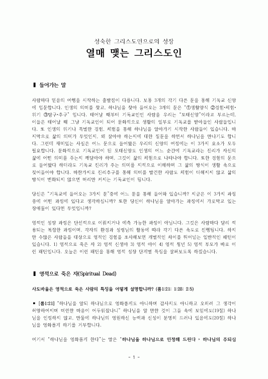 성숙한 그리스도인으로의 성장