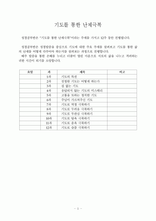 기도를 통한 난제극복 강의안