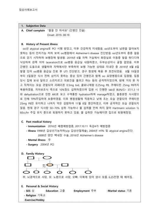 치매 환자 간호 사례 보고서 (케이스 스터디)