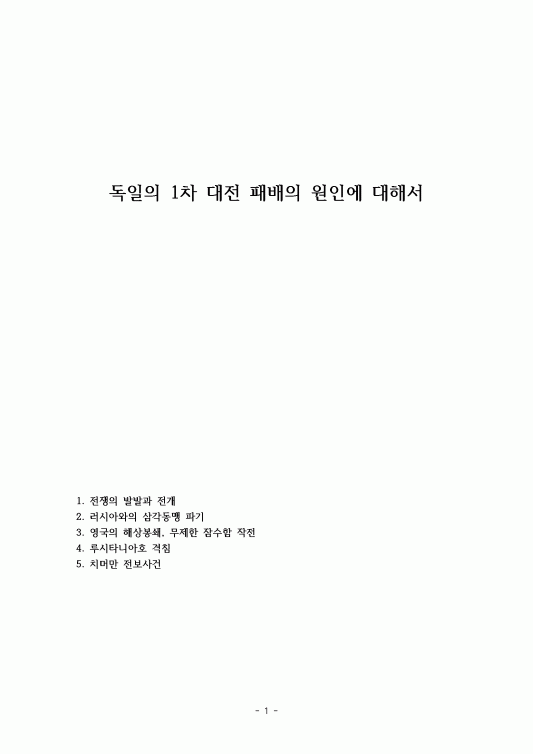 독일의 1차 대전 패배의 원인에 대해서