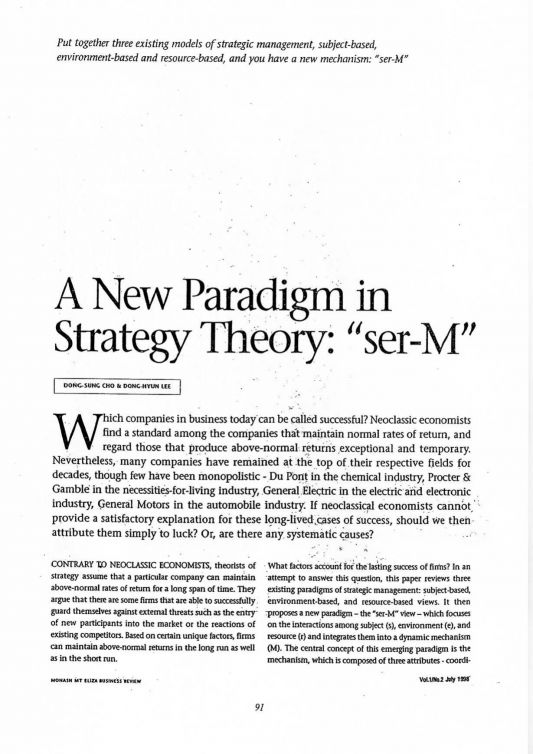 Article_A New Paradigm in Strategy Theory_SER-M Model Monash