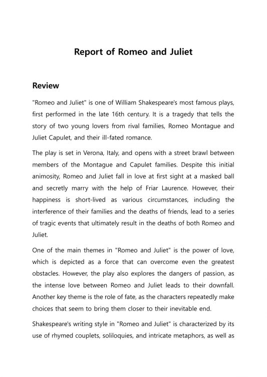 Report of Romeo and Juliet