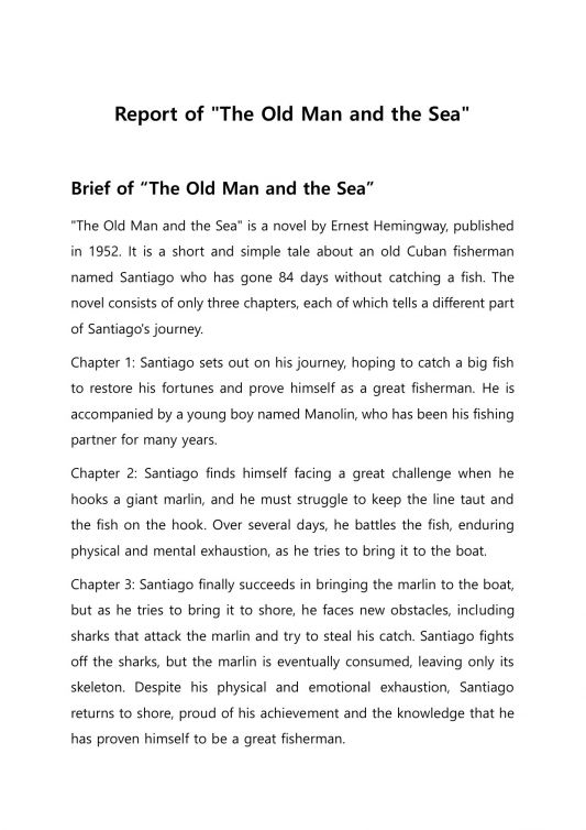 Report of the old man and the sea