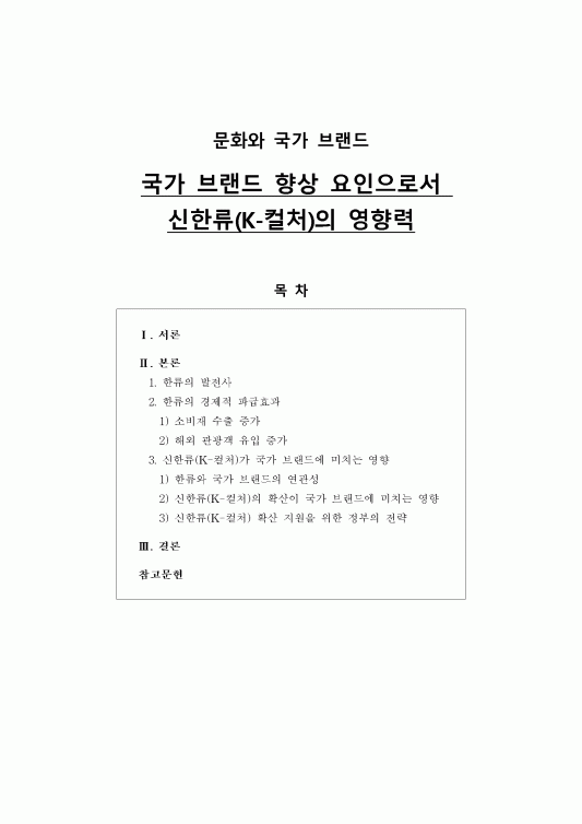 [문화와 국가 브랜드] 국가 브랜드 향상 요인으로서 신한류(K-컬처)의 영향력