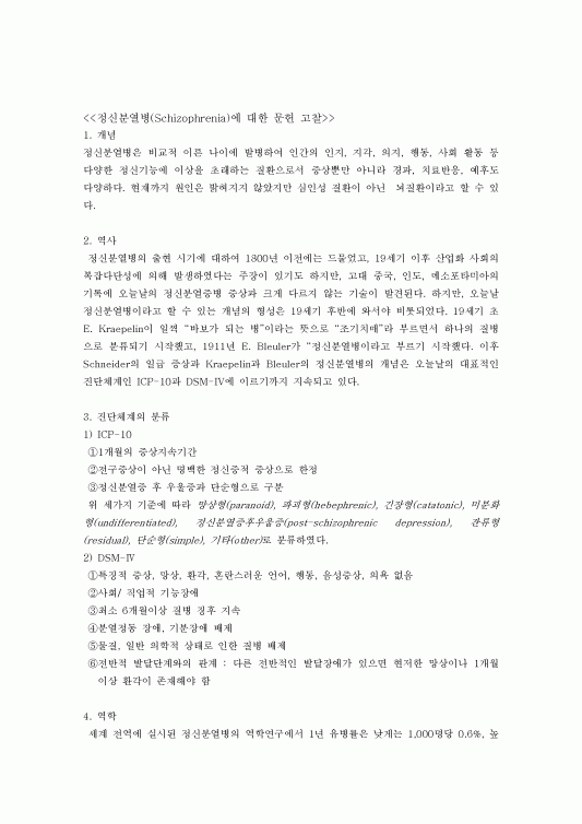 조현병 schizophrenia 케이스입니다