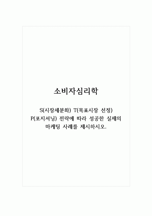 소비자심리학_S(시장세분화) T(목표시장 선정) P(포지셔닝) 전략에 따라 성공한 실제의 마케팅 사례를 제시하시오.