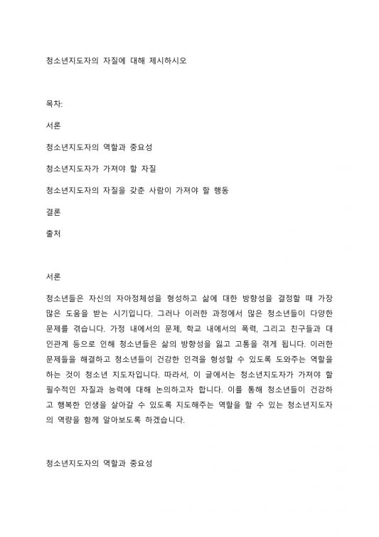 청소년지도자의 자질에 대해 제시하시오