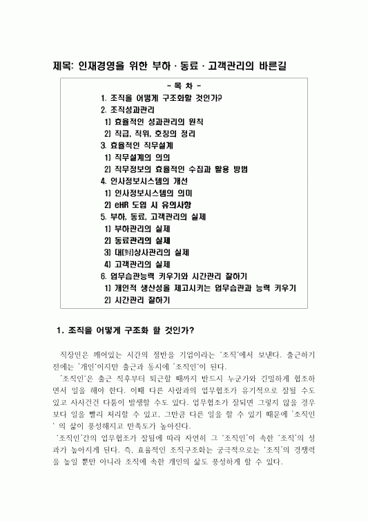 인재경영을 위한 부하·동료·고객관리의 바른길