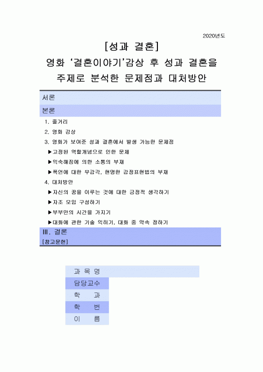 감상문(영화)_결혼이야기_성과 결혼을 주제로 분석한 문제점과 대처방안_감독 노아 바움