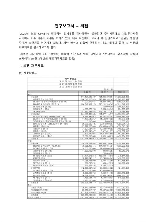 회계와기업경영_기업분석보고서_씨젠